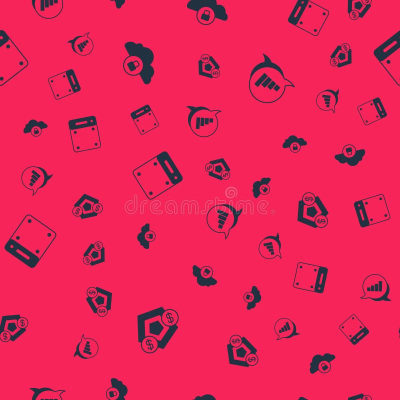 Set Financial Growth, Cloud Computing Lock, Server and Pie Chart Infographic on Seamless Pattern ...