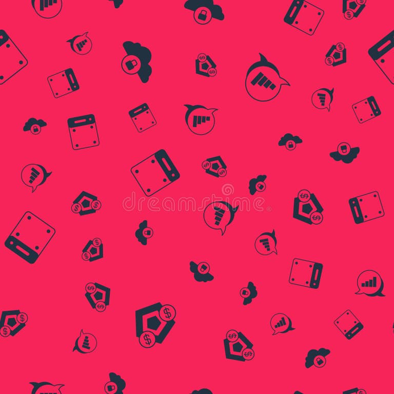 Set Financial Growth, Cloud Computing Lock, Server and Pie Chart Infographic on Seamless Pattern ...