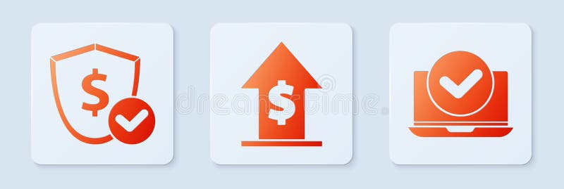 Set Financial Growth and Coin, Shield with Dollar and Laptop. White ... Set Financial Growth and Coin, Shield with Dollar and Laptop. White ...