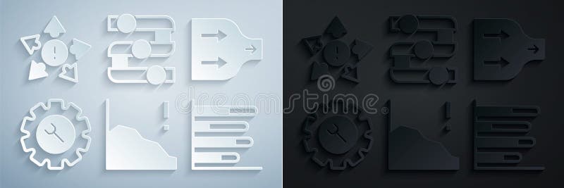 Set Financial Growth Decrease, Arrow, Wrench and Gear, Pie Chart Infographic, Graph, Chart ...