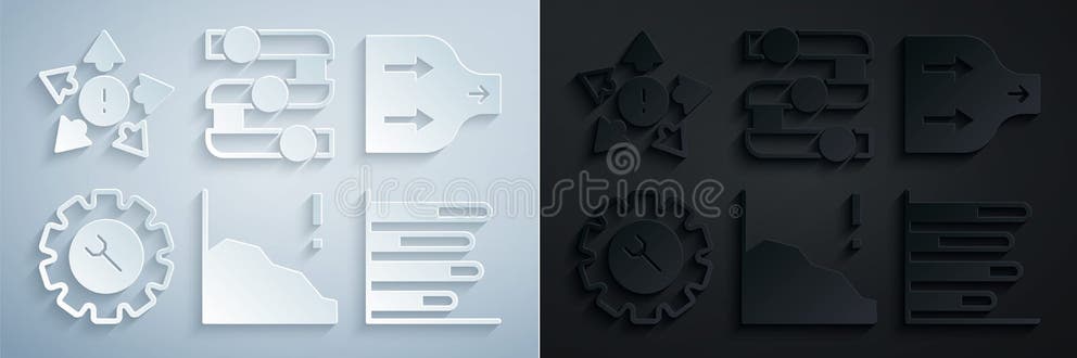 Set Financial Growth Decrease, Arrow, Wrench and Gear, Pie Chart Infographic, Graph, Chart ...