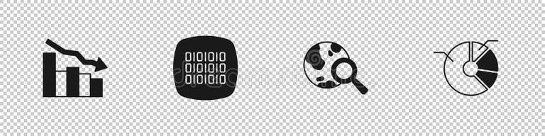 Set Financial Growth Decrease, Binary Code, Search Globe and Pie Chart Infographic Icon. Vector ...
