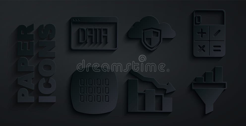 Set Financial Growth Decrease, Calculator, Binary Code, Sales Funnel with Chart, Cloud and ...