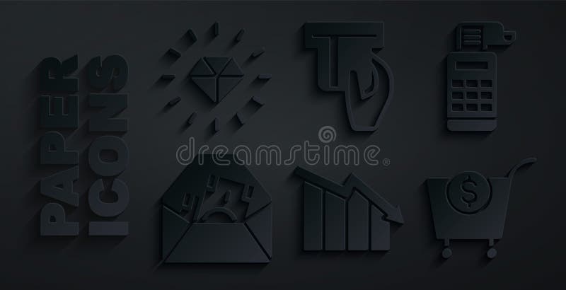 Set Financial Growth Decrease, Cash Register Machine, Envelope with Dollar Symbol, Shopping Cart ...