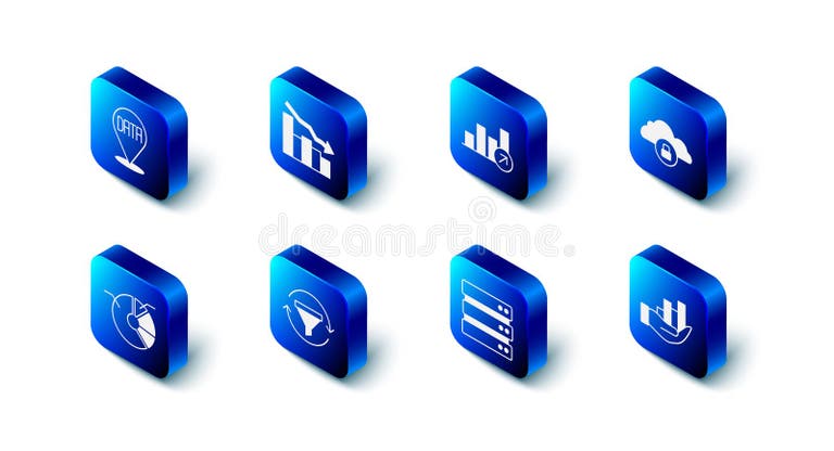 Set Financial Growth Decrease, Cloud Computing Lock, Pie Chart Infographic, Server, Sales Funnel ...