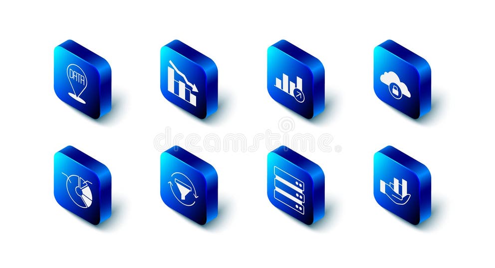 Set Financial Growth Decrease, Cloud Computing Lock, Pie Chart Infographic, Server, Sales Funnel ...