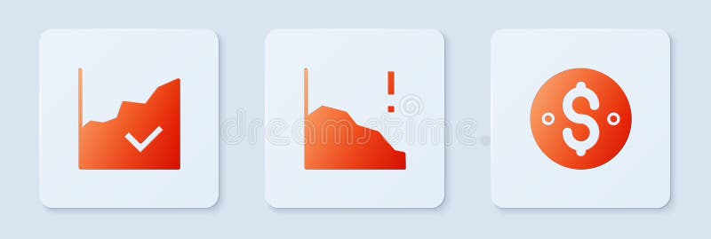 Set Financial Growth Decrease, Increase and Dollar Symbol. White Square Button Stock Vector ...