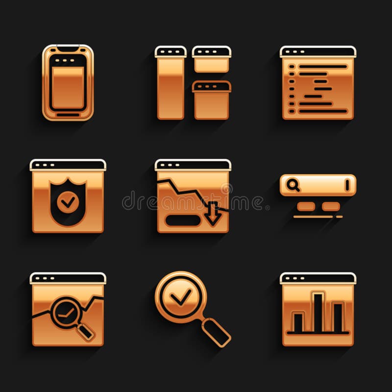 Set Financial Growth Decrease, Magnifying Glass with Check Mark, Graph Chart Infographic, Search ...