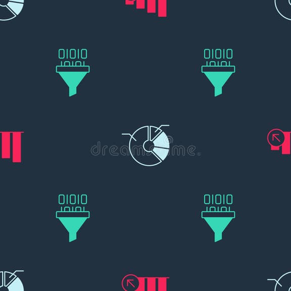 Set Financial Growth Decrease, Pie Chart Infographic and Binary Code on Seamless Pattern. Vector ...