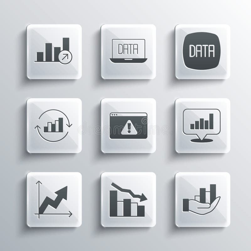 Set Financial Growth Decrease, Pie Chart Infographic, Browser with Exclamation Mark, and Data ...