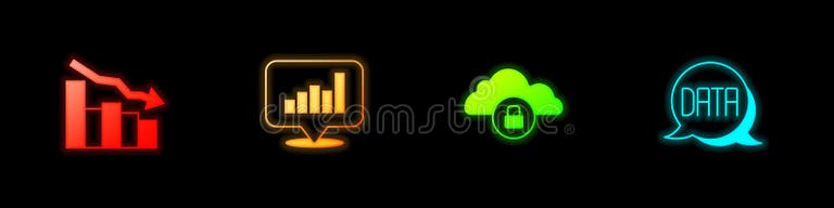 Set Financial Growth Decrease, Pie Chart Infographic, Cloud Computing Lock and Data Analysis ...