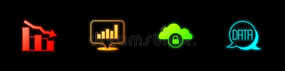 Set Financial Growth Decrease, Pie Chart Infographic, Cloud Computing Lock and Data Analysis ...