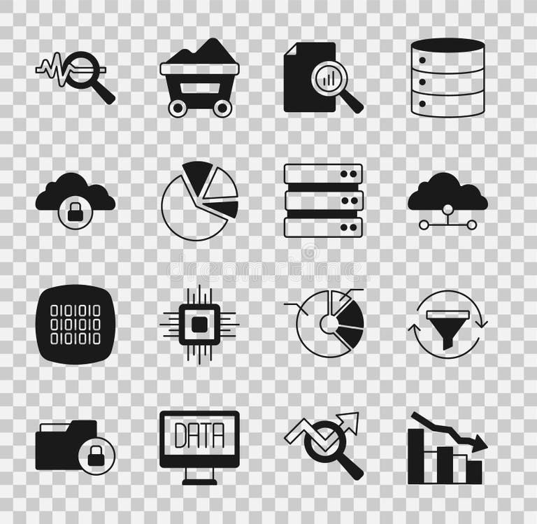 Set Financial Growth Decrease, Sales Funnel with Chart, Network Cloud Connection, Document Graph ...