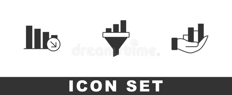 Set Financial Growth Decrease, Sales Funnel with Chart and Pie Infographic Icon. Vector Stock ...