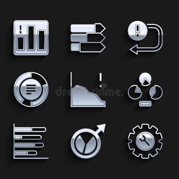 Set Financial Growth Decrease, Wrench and Gear, Pie Chart Infographic, Arrow and Icon. Vector ...