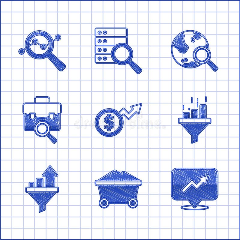Set Financial Growth Dollar, Coal Mine Trolley, Sales Funnel with Chart, Work Search, Search ...