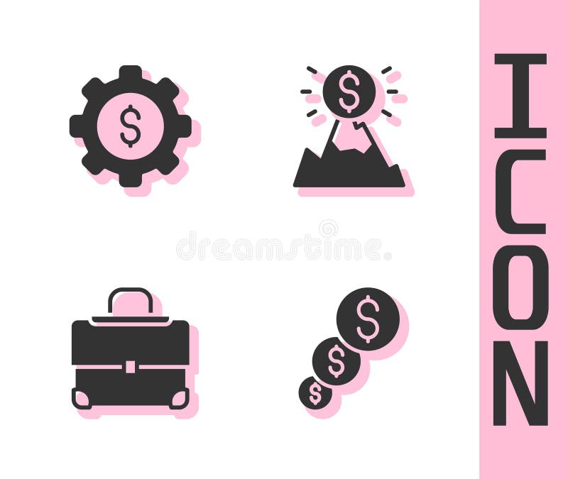 Set Financial Growth and Dollar, Gear with, Briefcase and Mountains ...