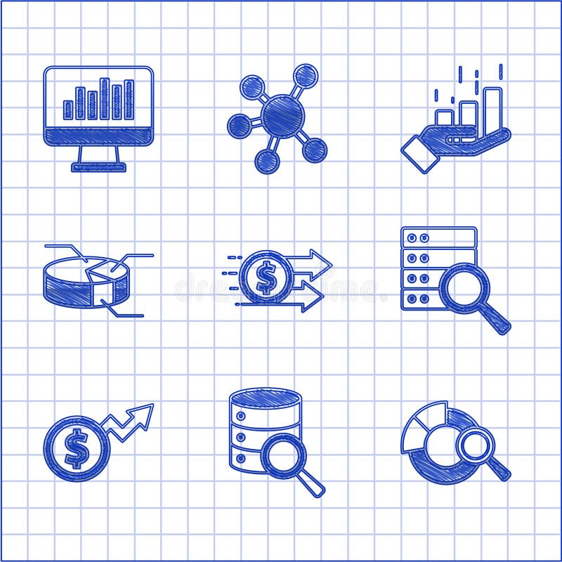 Set Financial Growth Dollar, Server, Search Data Analysis, Pie Chart Infographic, and Monitor ...