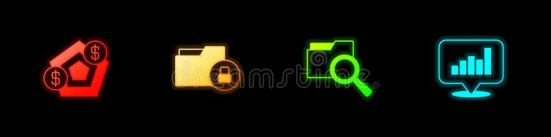 Set Financial Growth, Folder and Lock, Search with Folder and Pie Chart Infographic Icon. Vector ...