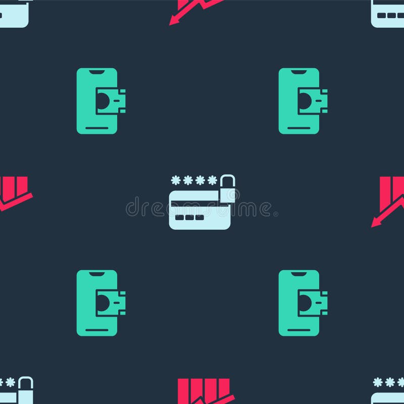 Set Financial Growth Increase, Credit Card with Lock and Mobile Banking on Seamless Pattern ...