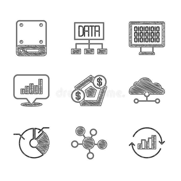 Set Financial Growth, Mind Map Infographic, Pie Chart, Network Cloud Connection, Binary Code and ...