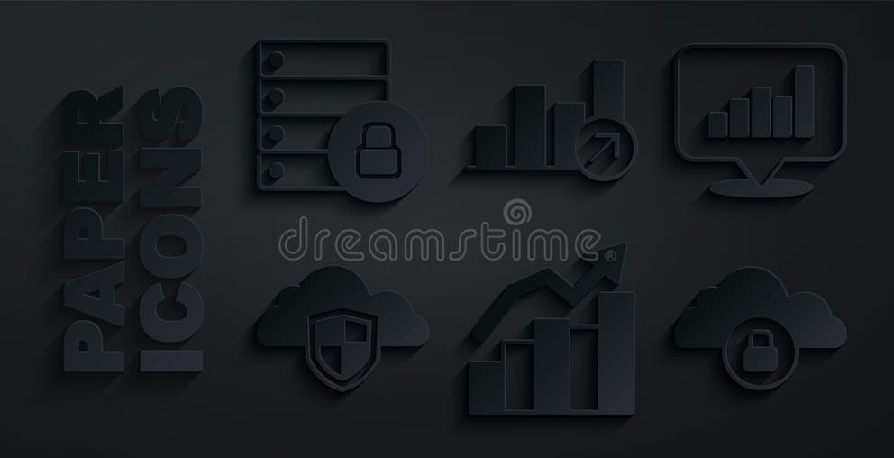 Set Financial Growth, Pie Chart Infographic, Cloud and Shield, Computing Lock, and Server ...