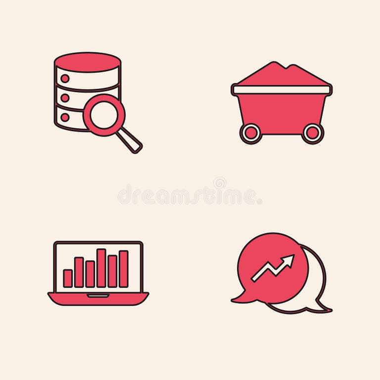 Set Financial Growth, Server, Coal Mine Trolley and Laptop with Graph Chart Icon. Vector Stock ...