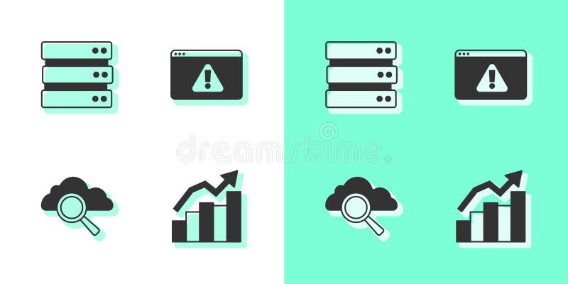Set Financial Growth, Server, Search Cloud Computing and Browser with Exclamation Mark Icon ...