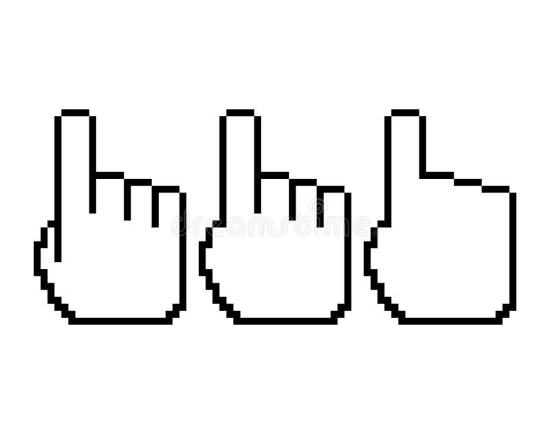Set of Finger Pixel Icon, Web Cursor Click Mouse Symbol, Computer ...