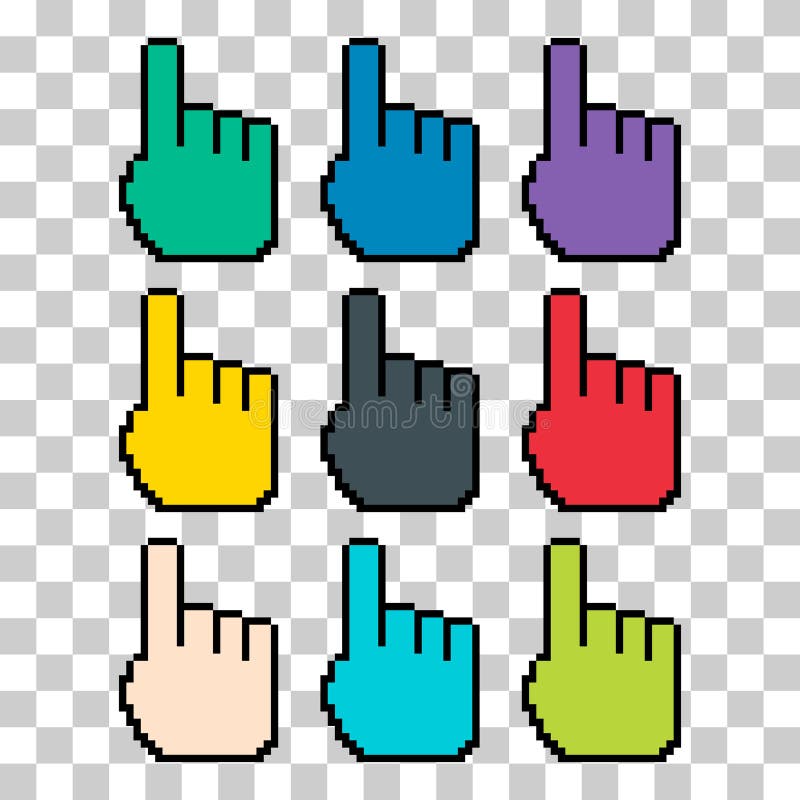 Set Of Finger Pixel Icon Web Cursor Click Mouse Symbol Computer Pointer Vector Illustration