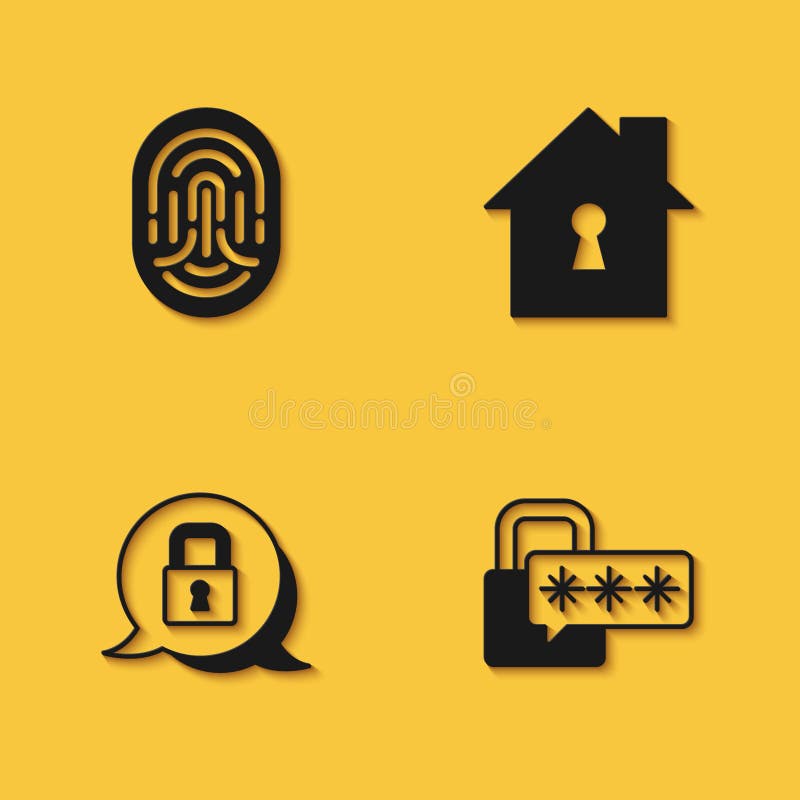Set Fingerprint, Cyber Security, Lock and House Under Protection Icon ...