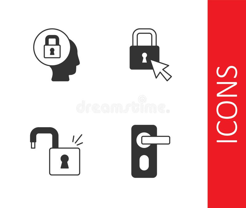Set Fingerprint Door Lock, Lock, Open Padlock and Icon. Vector Stock ...