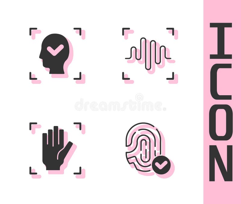 Set Fingerprint, Face Recognition, Palm and Voice Icon. Vector Stock ...