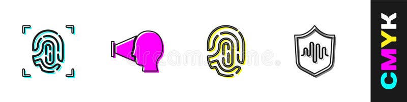 Set Fingerprint, Face Recognition, and Shield Voice Icon. Vector Stock ...
