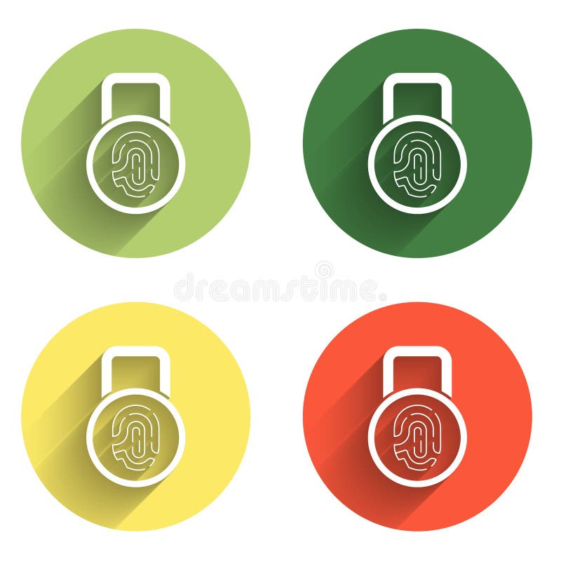 Set Fingerprint with Lock Icon Isolated with Long Shadow Background. ID ...