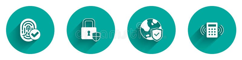 Set Fingerprint, Shield Security with Lock, World Globe and Security ...