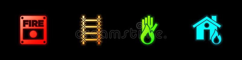 Set Fire Alarm System, Escape, No Fire and in Burning House Icon ...