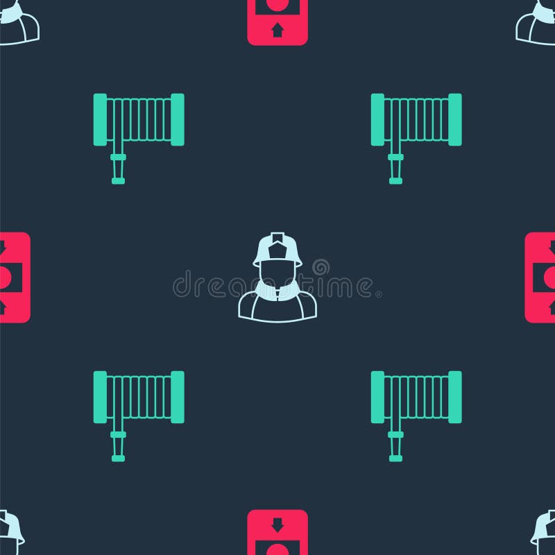 Set Fire Alarm System, Firefighter and Hose Reel on Seamless Pattern ...