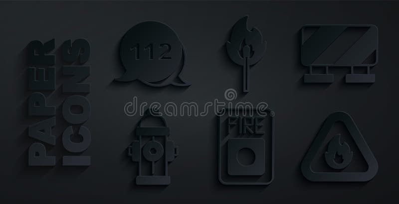 Set Fire Alarm System, Road Barrier, Hydrant, Flame in Triangle ...