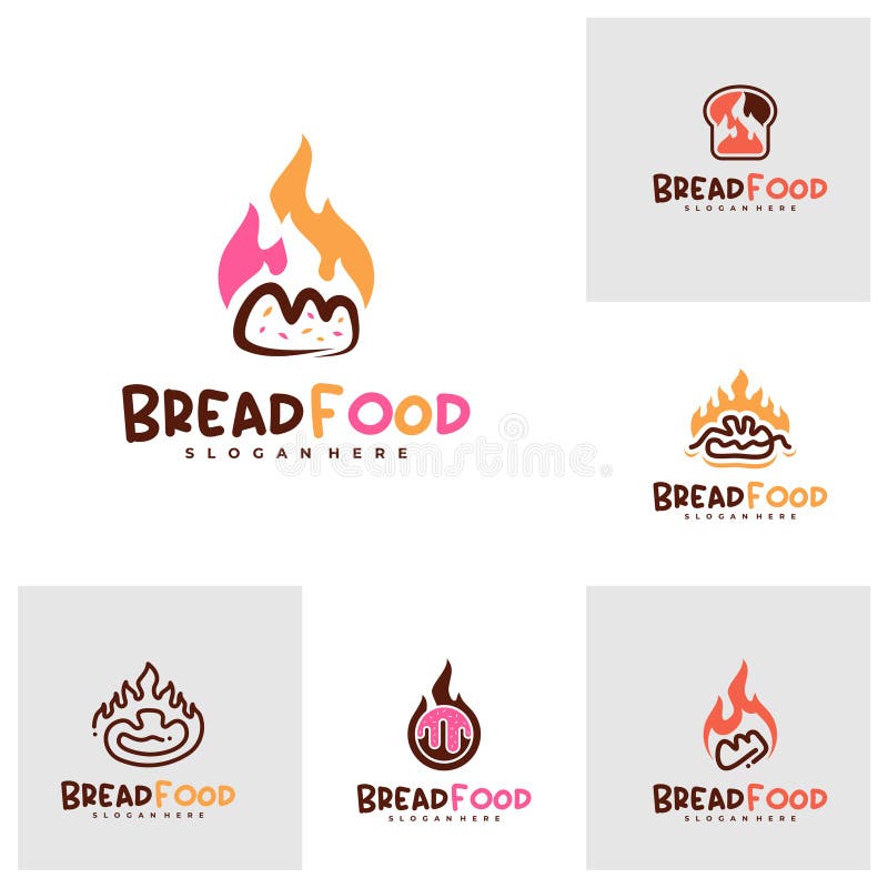 Set of Fire Bread Logo Vector Template, Creative Hot Bread Logo Design ...