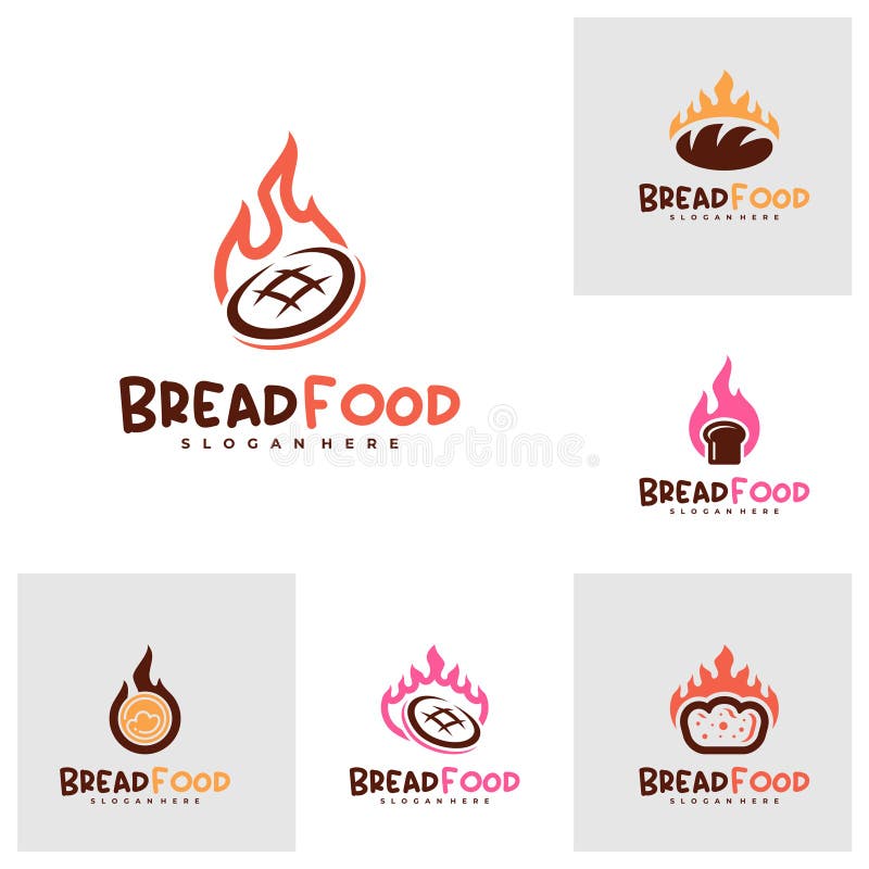 Set of Fire Bread Logo Vector Template, Creative Hot Bread Logo Design ...