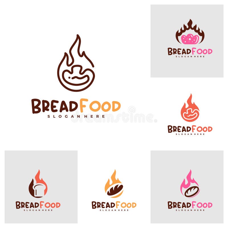 Set of Fire Bread Logo Vector Template, Creative Hot Bread Logo Design ...