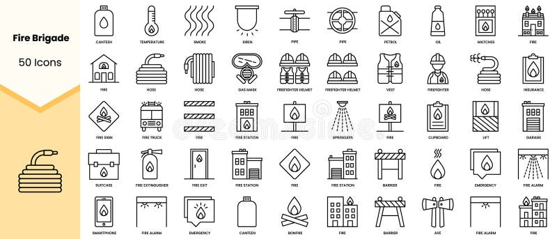 Set of Fire Brigade Icons. Simple Line Art Style Icons Pack Stock ...