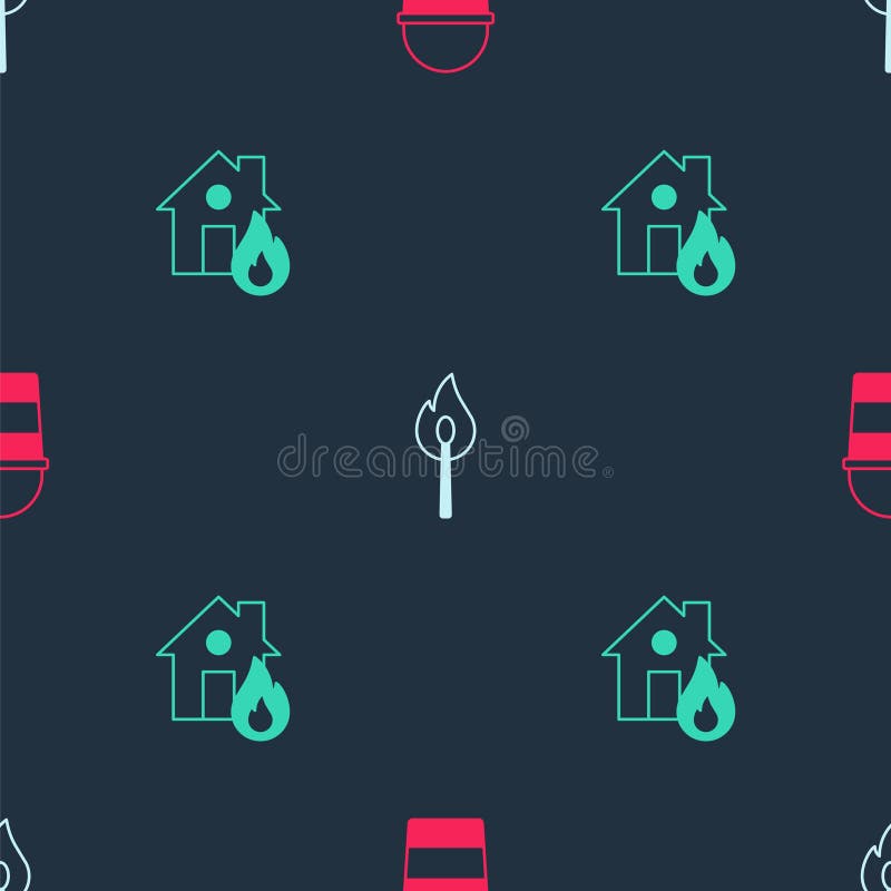 Set Fire Bucket, Burning Match with Fire and Burning House on Seamless ...