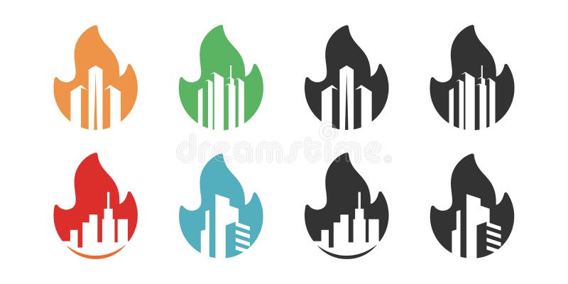 Set of Fire and Building Negative Space Logo Design Stock Vector ...