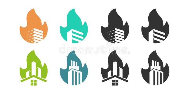 Set of Fire and Building Negative Space Logo Design Stock Vector ...