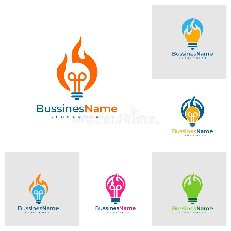Set of Fire Bulb Logo Vector Template. Creative Bulb Logo Design ...