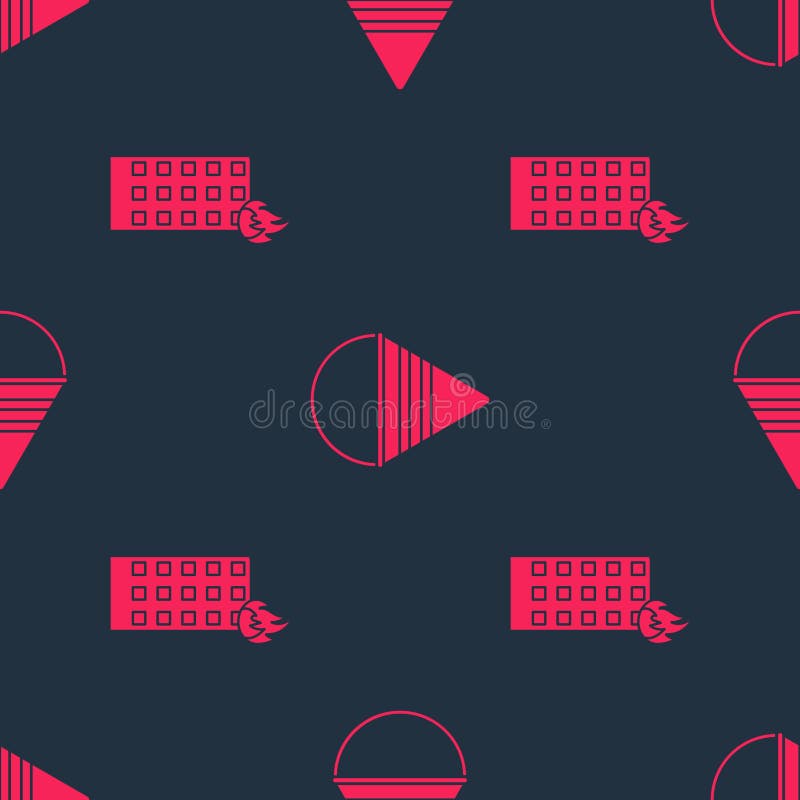 Set Fire in Burning Building and Fire Cone Bucket on Seamless Pattern ...