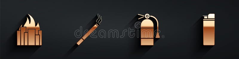 Set Fire in Burning Buildings, Cigarette, Fire Extinguisher and Lighter ...