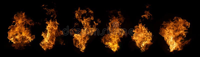 The Set of Fire and Burning Flame Isolated on Dark Background for ...